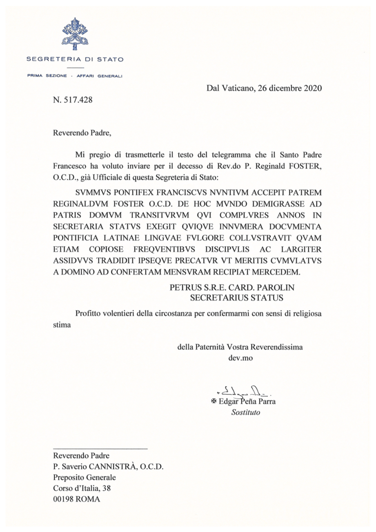 R.I.P. – Fr. Reginald Foster, OCD | Fr. Z's Blog